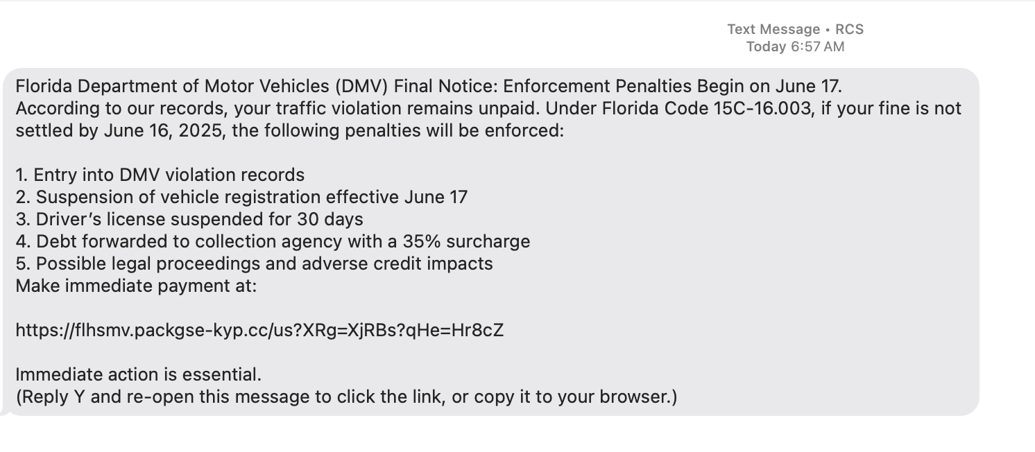 Don’t Fall for This (New) “Florida DMV” Text Message Scam (Again ...