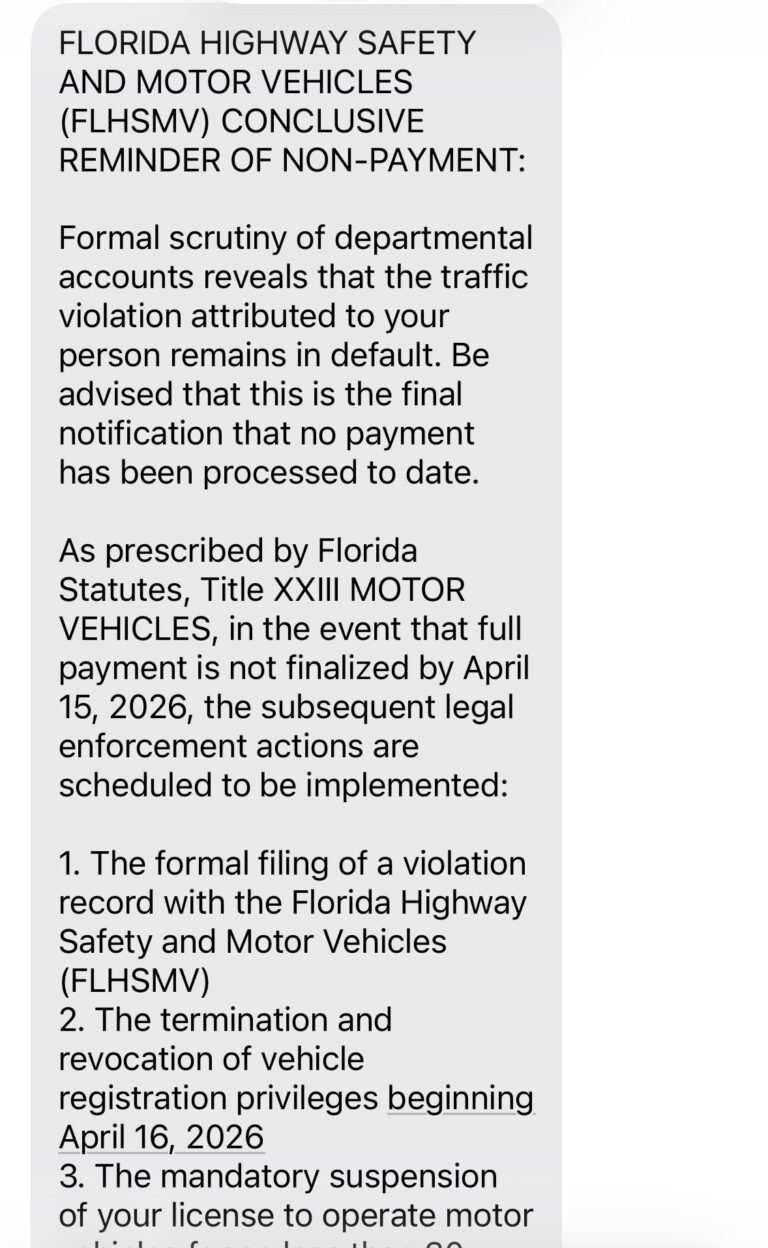 April 2026 Update: Don’t Fall for This (New) “Florida DMV” Text Message ...
